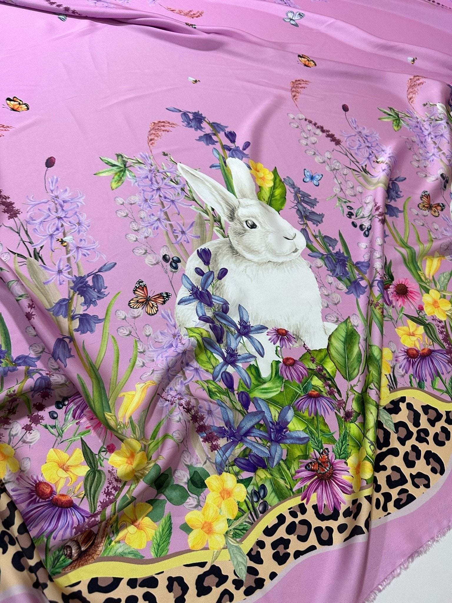 Rabbit Print Fabric with Flowers Pattern in Pink Design