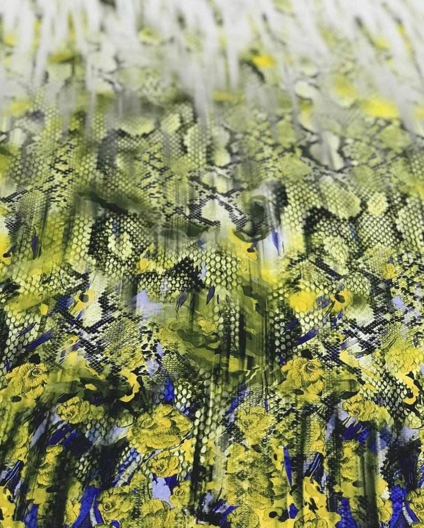 Green Snake Skin Fabric - Textured Material by the Yard